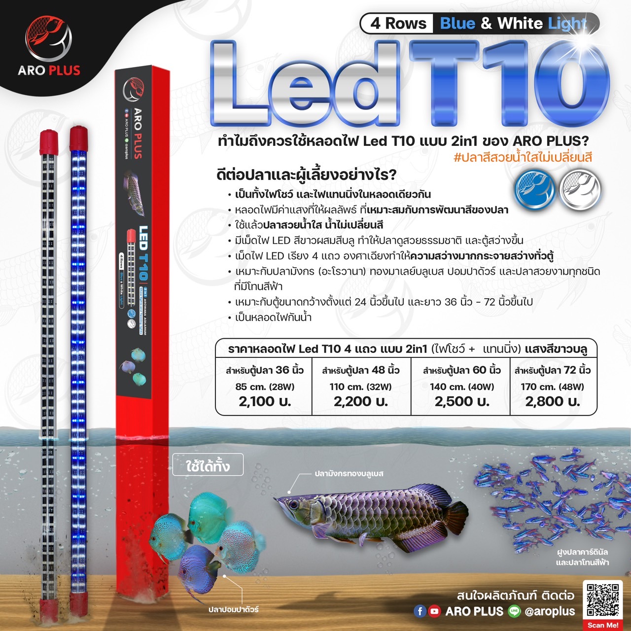 หลอดไฟ LED T10 2in1 แบบ 4 แถว สีขาว – ARO PLUS