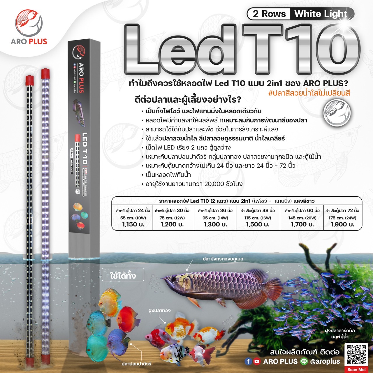 หลอดไฟ LED T10 2in1 แบบ 2 แถว สีขาว – ARO PLUS