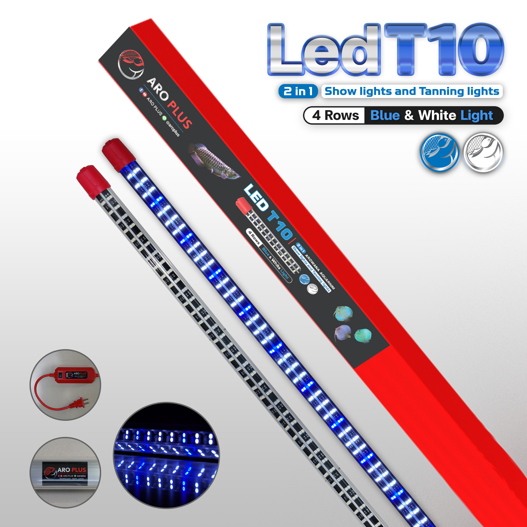 หลอดไฟ LED T10 2in1 แบบ 4 แถว สีขาวบลู – ARO PLUS